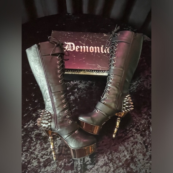 Demonia | Shoes | Demonia Muerto228 Goth Punk Bone Heel Spiked Skull ...
